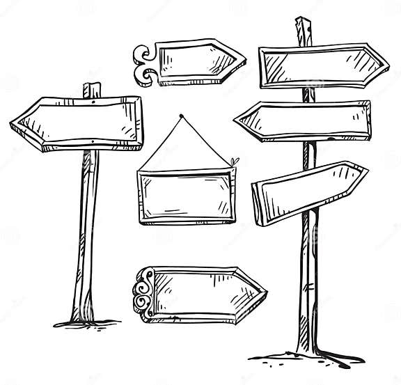 Set of Signboards, Hand Drawn. Stock Vector - Illustration of ...