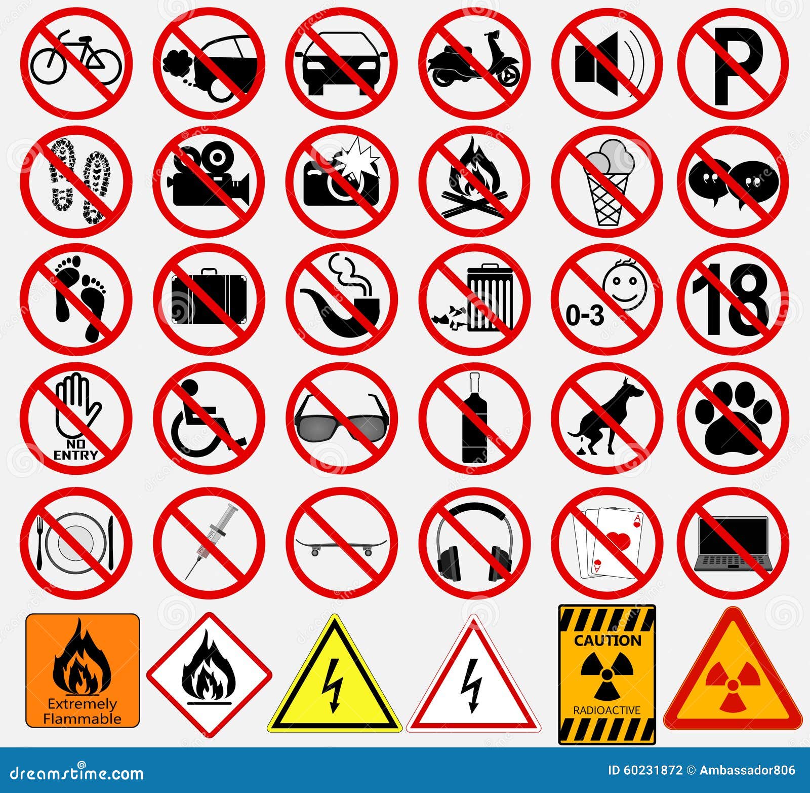Set Of Signs For Different Prohibited Activities Vector Illustration ...