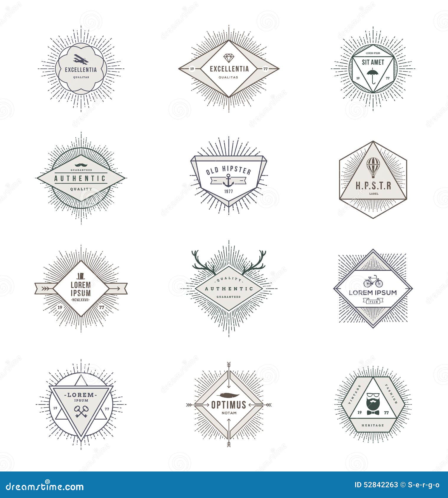 Set of Signs and Emblems with Hipster Symbols Stock Vector ...