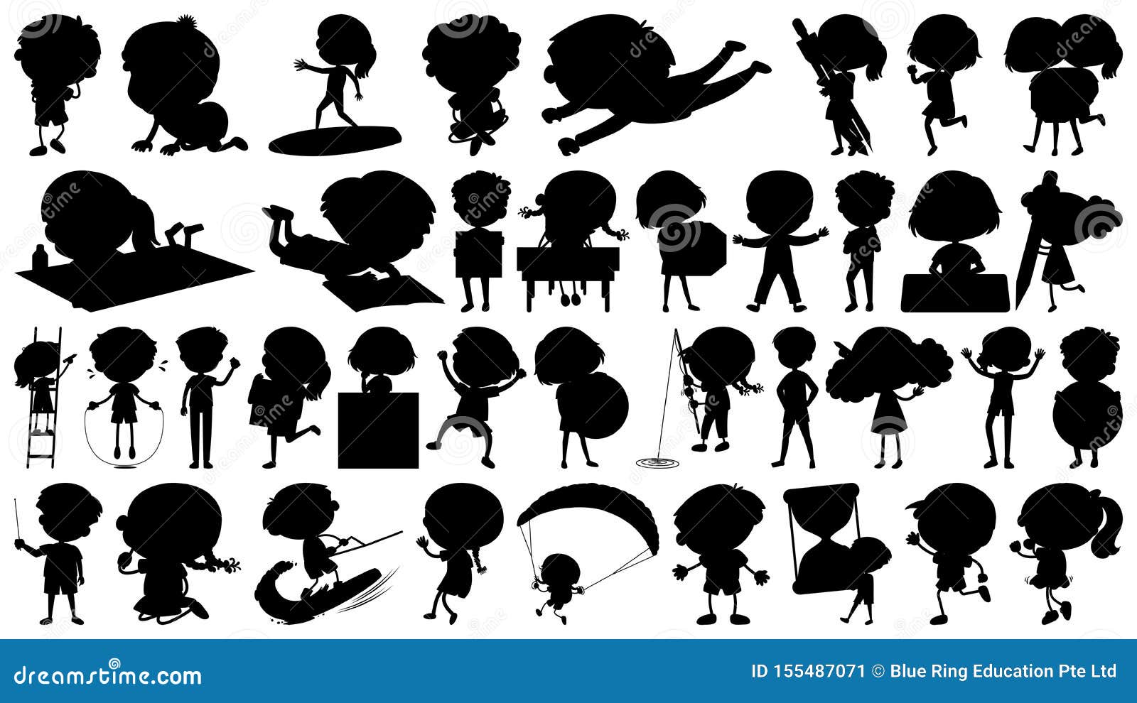 Set of Sihouette Isolated Objects Theme - Children in Actions Stock ...