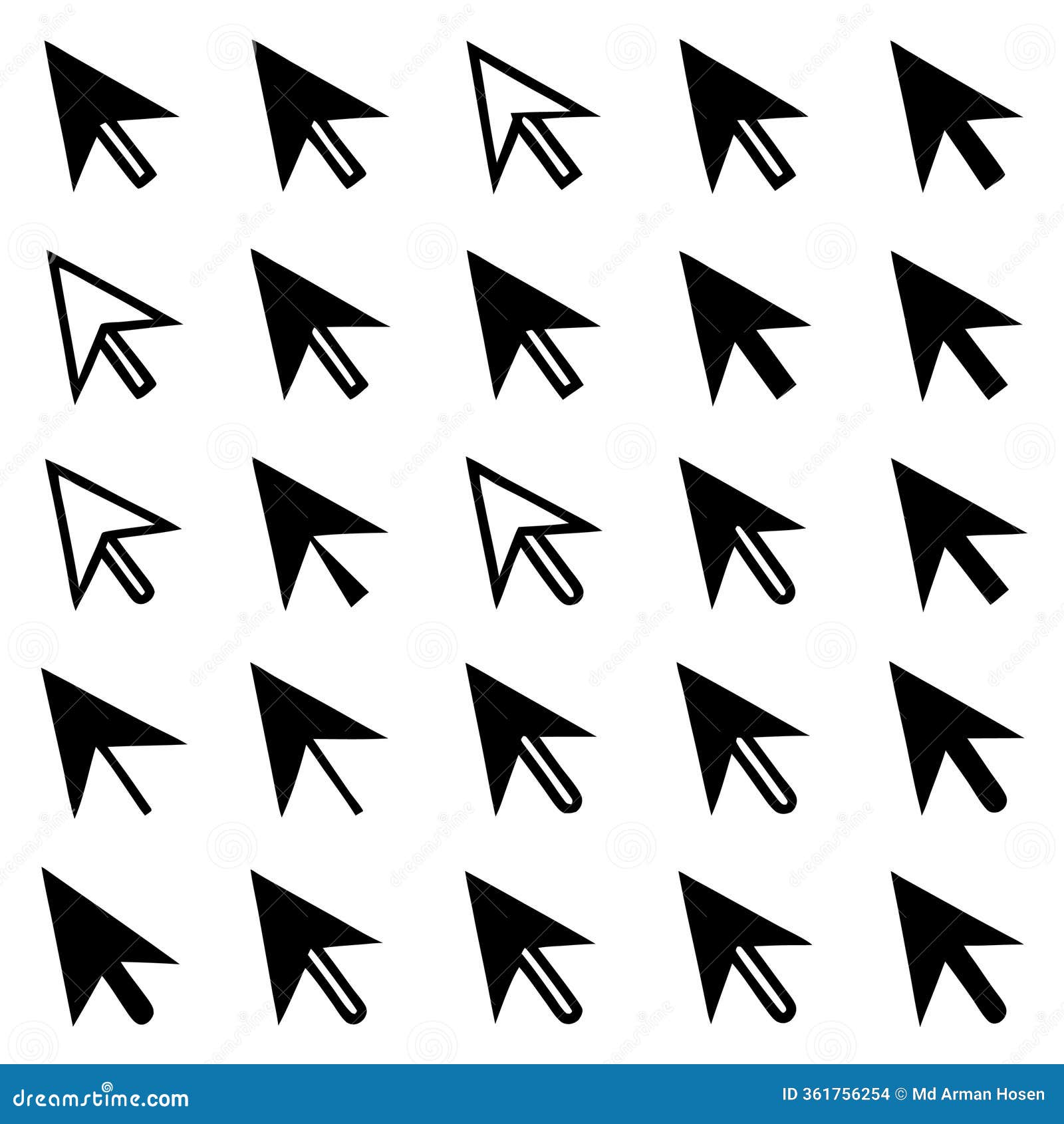 Set of Silhouette Cursor Icons in Black and White 1 Stock Illustration ...