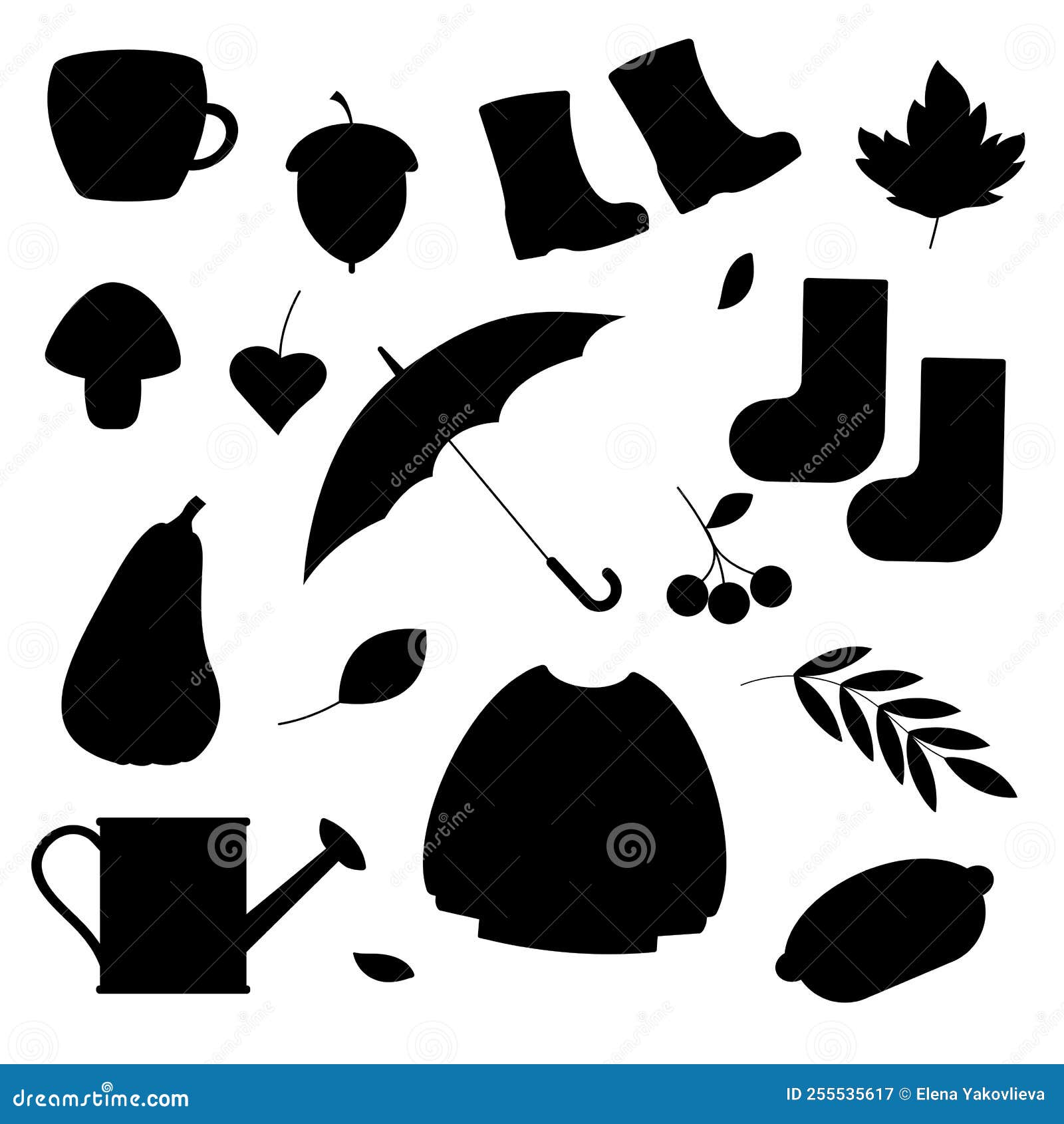 Set of Silhouette Elements of Autumn. Vector Illustration Stock Vector ...