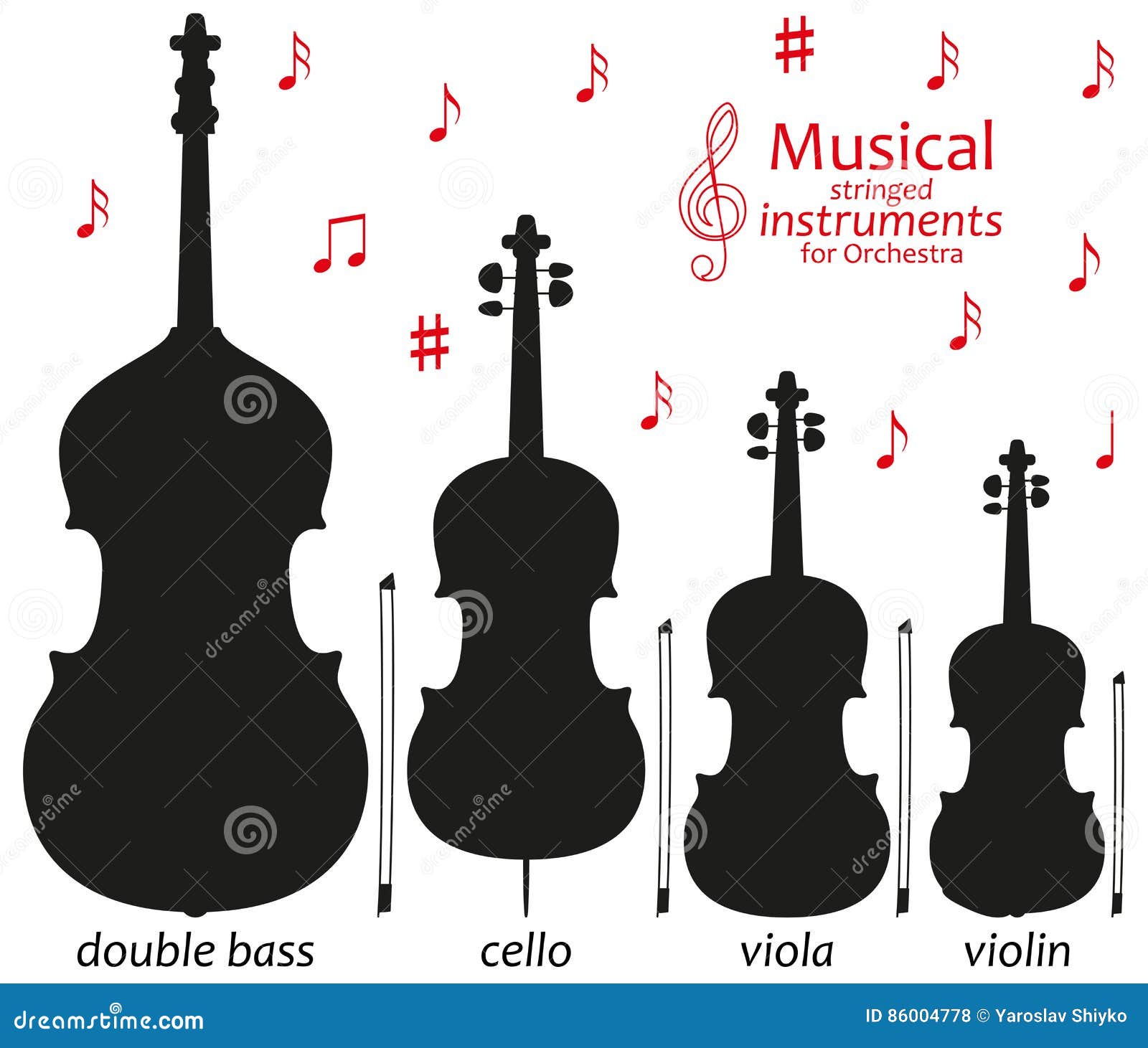 Set Of Silhouette Icons. Musical Stringed Instruments For Orchestra ... Set Of Silhouette Icons. Musical Stringed Instruments For Orchestra ...