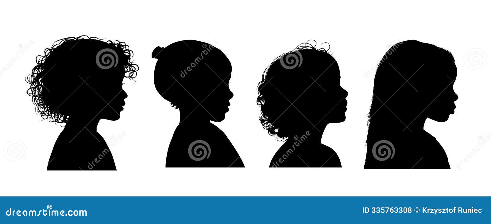 Set of Silhouette of a Little Girl Side View Stock Vector ...
