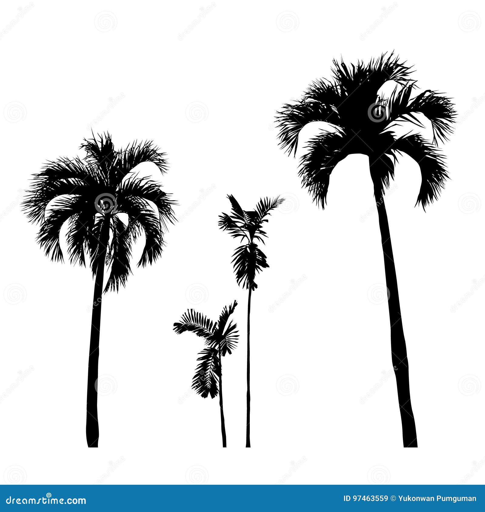 Set of Silhouette Realistic Palm Tree, Nature Illustration Stock Vector ...