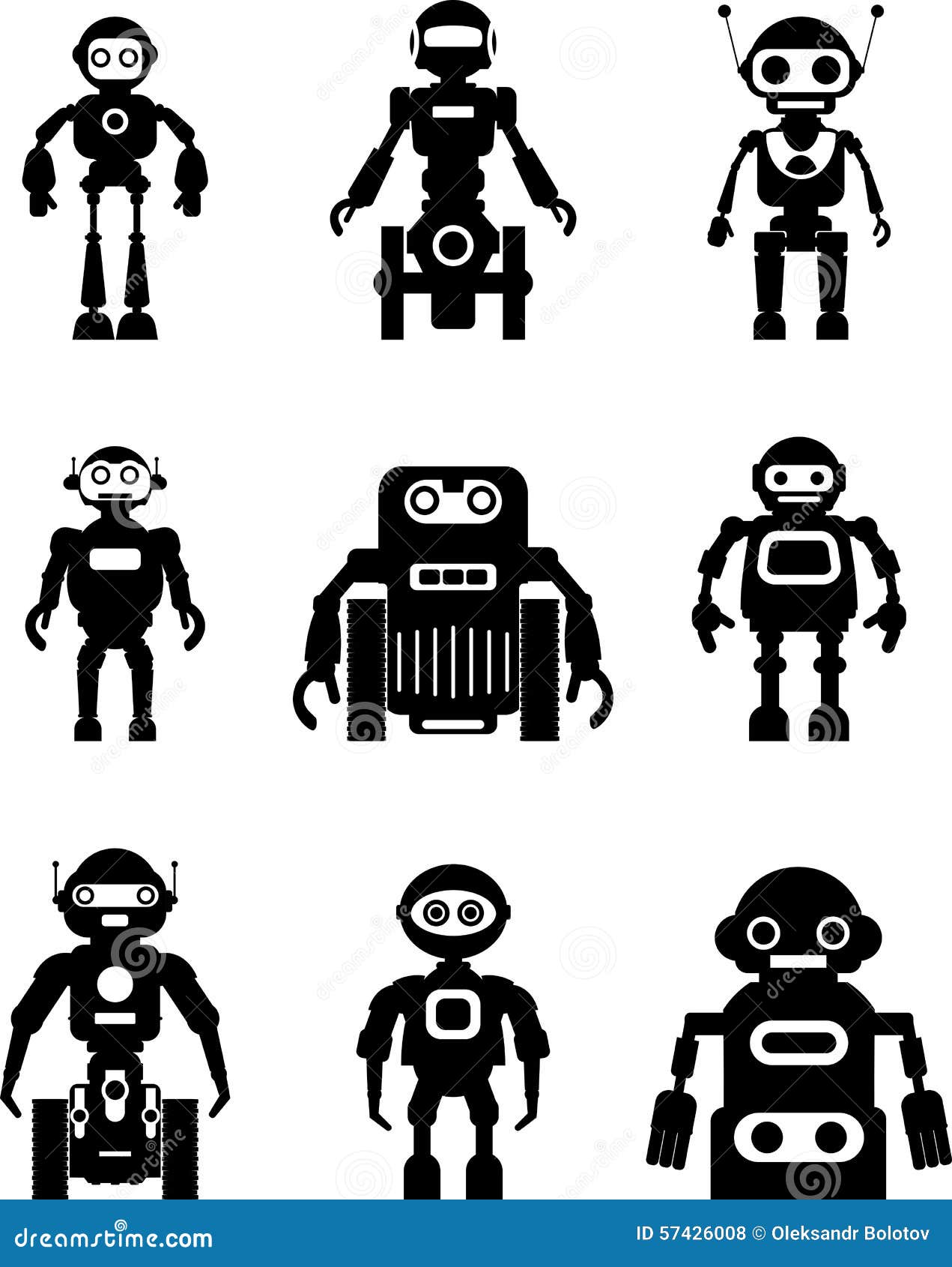 Set of silhouette robots stock vector. Illustration of machine - 57426008