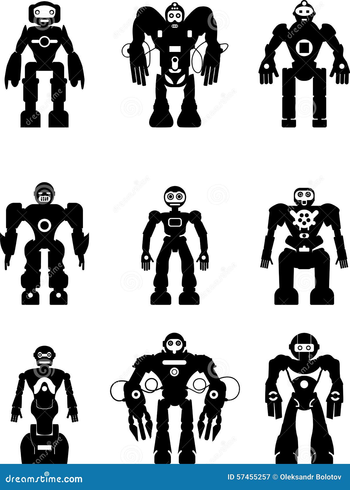 Set of silhouette robots stock vector. Illustration of cybernetics ...