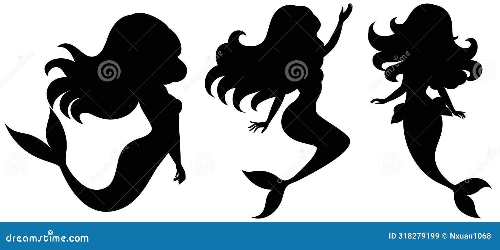 Set of Silhouette of Swimming Mermaids Vector Illustration Stock Vector ...
