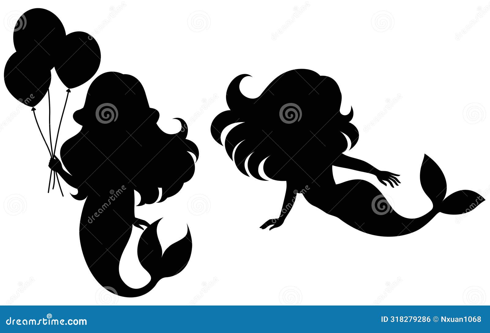 Set of Silhouette of Swimming Mermaids Vector Illustration Stock Vector ...