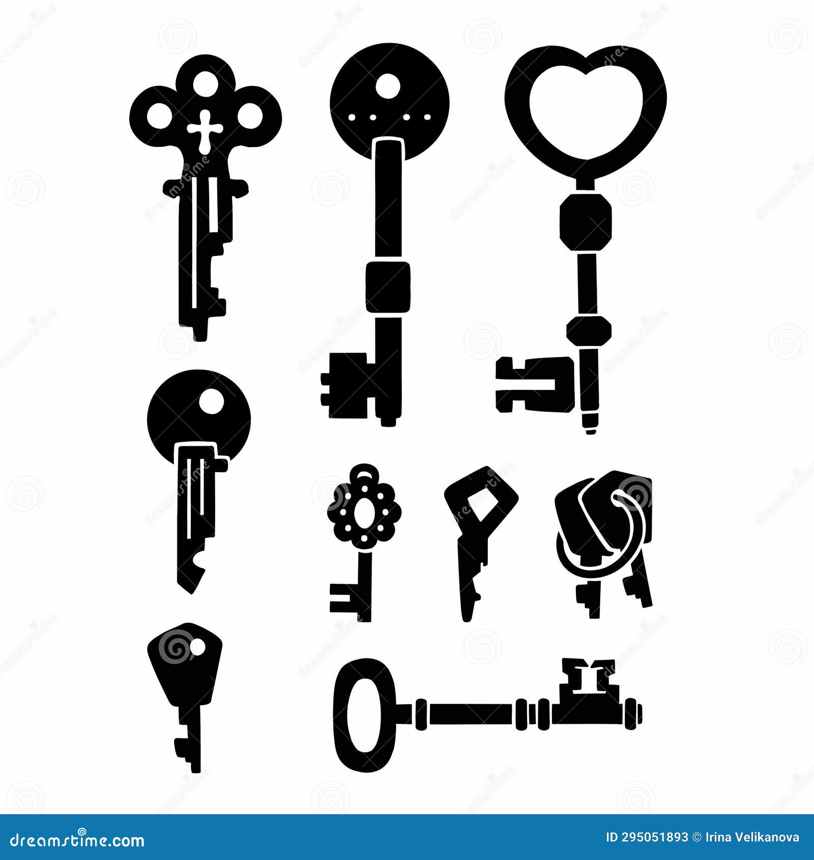 Set of Silhouette of Technological Door Key, Symbol, Vector ...