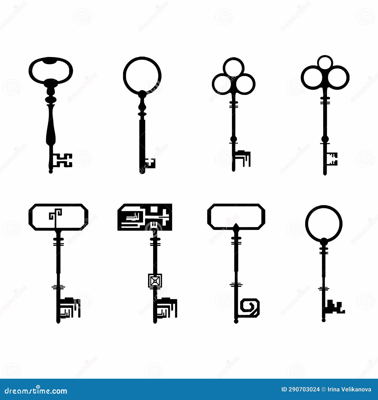 Set of Silhouette of Technological Door Key, Symbol, Vector ...