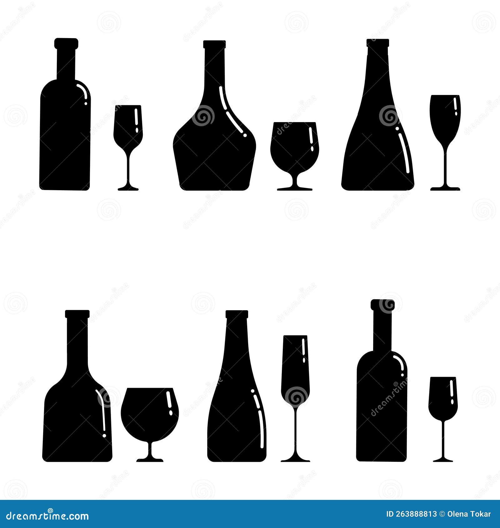 A Set of Silhouettes of Alcohol Bottles and Glasses of Different Shapes ...