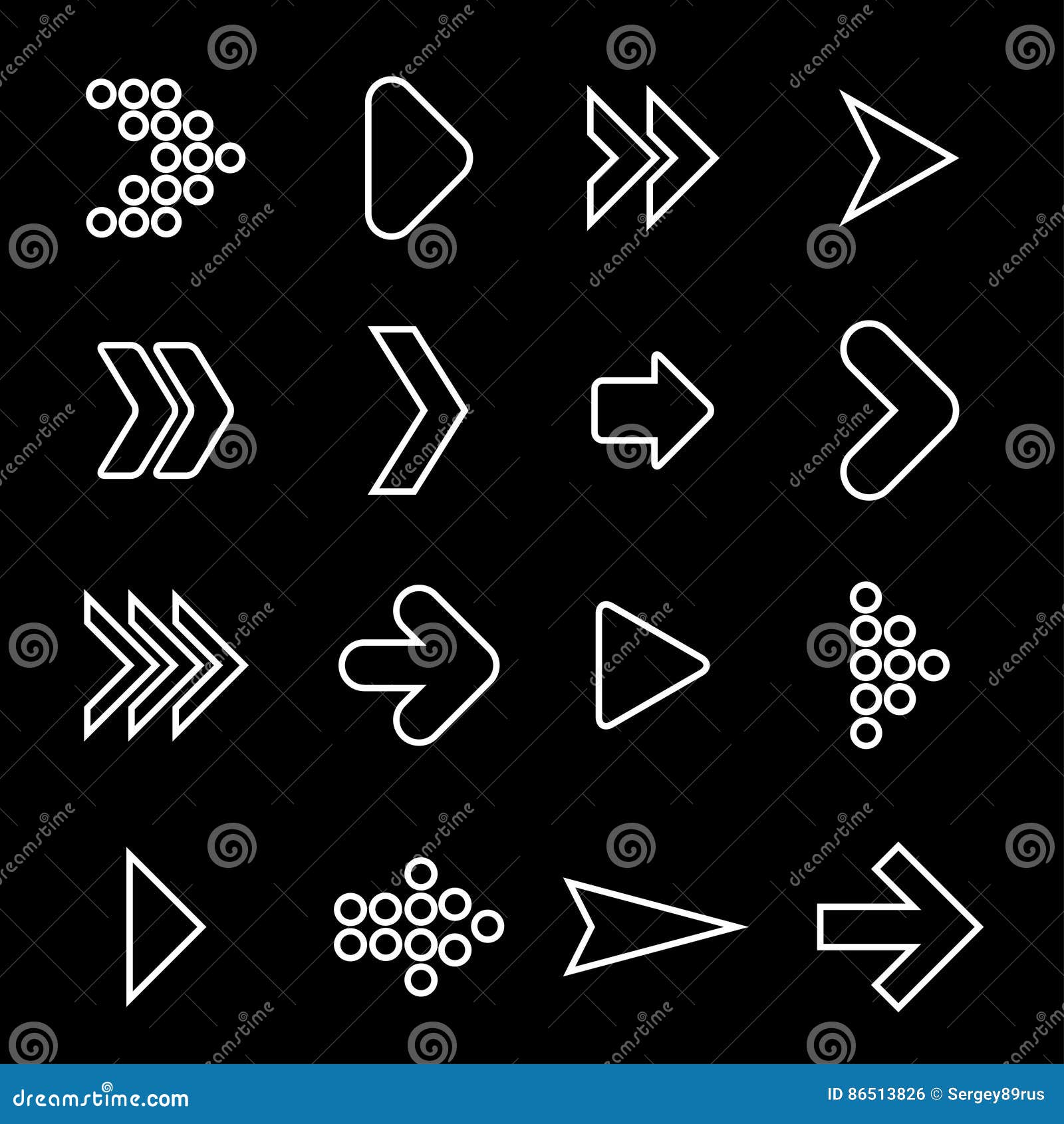 Set of silhouettes arrows. stock vector. Illustration of pattern - 86513826