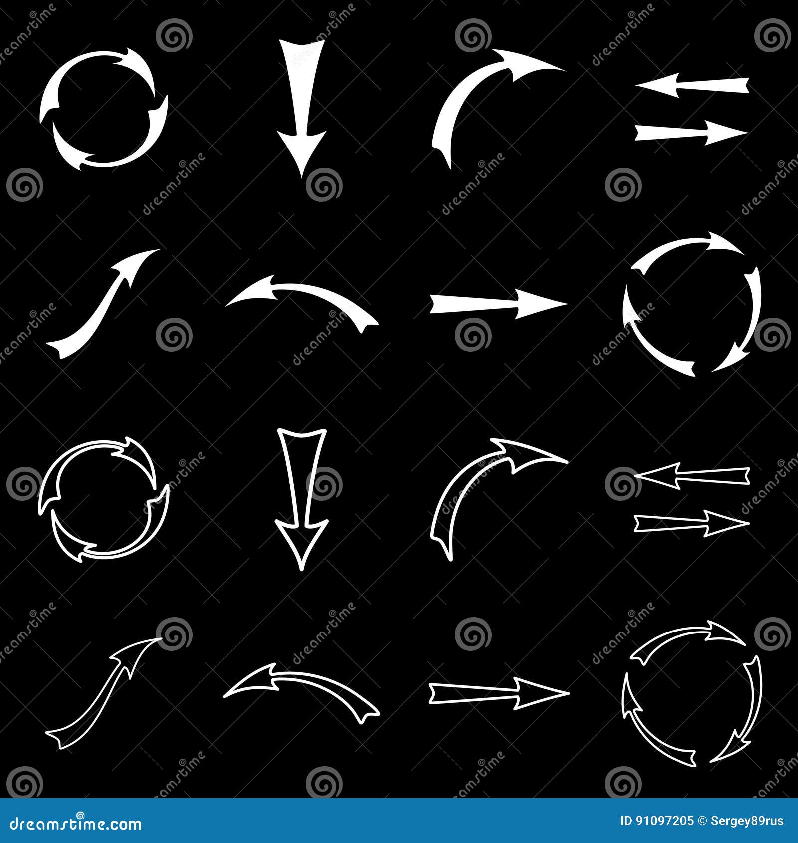 Set of silhouettes arrows. stock vector. Illustration of circle - 91097205
