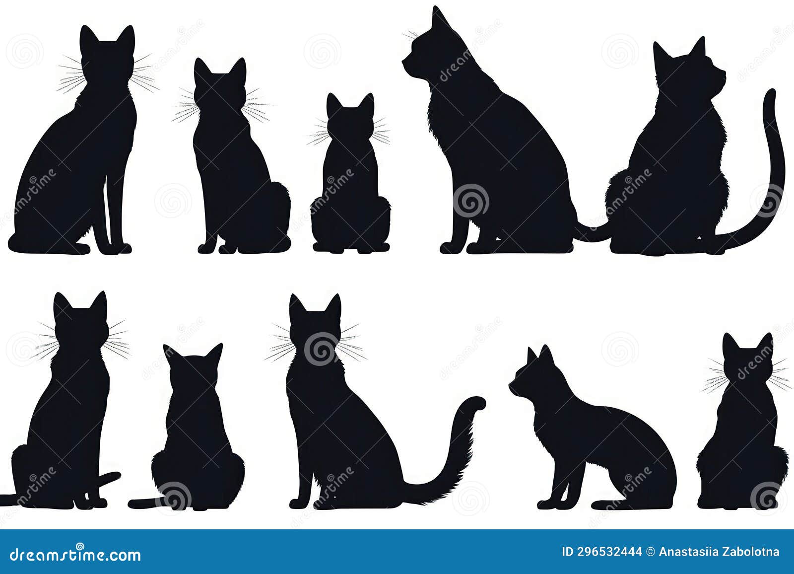 Set Silhouettes of Black Cats on White Background, Halloween ...