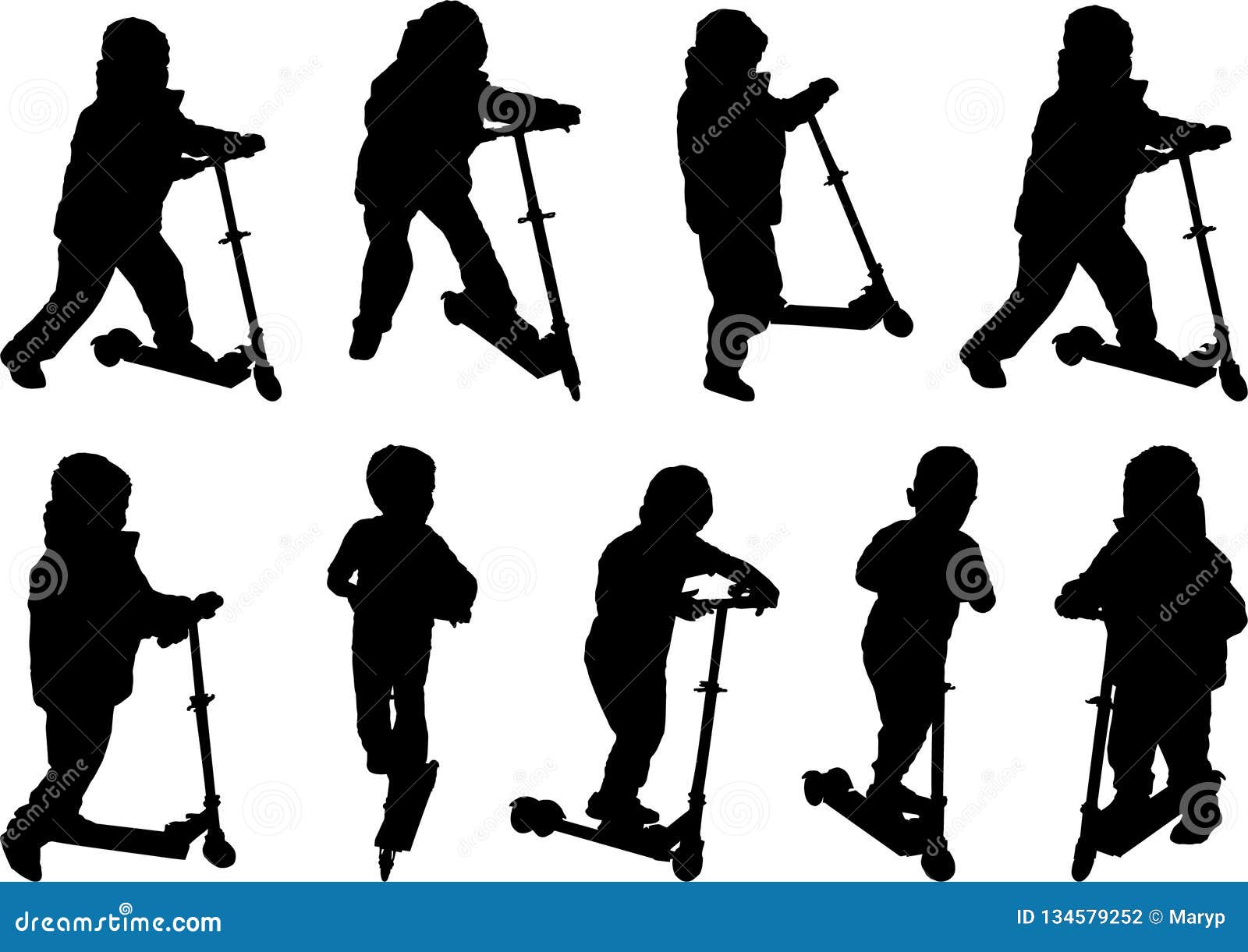 Set Silhouettes of a Boy Riding Scooter Stock Vector - Illustration of ...