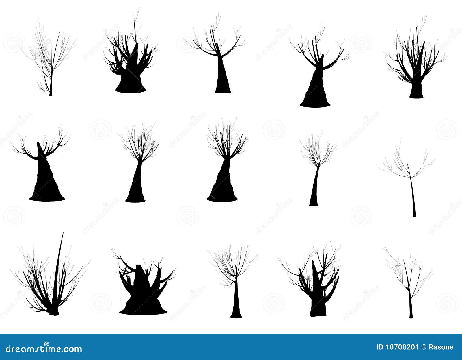 Set of Silhouettes of Cartoon Trees Stock Vector - Illustration of ...