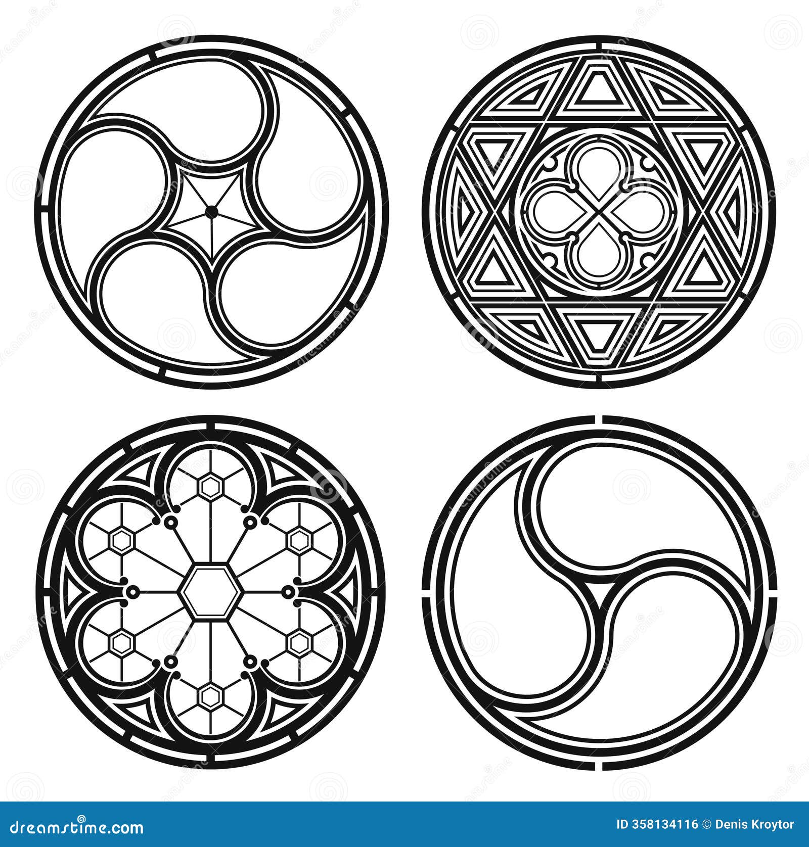 Set of Silhouettes of Cathedral Round Gothic Windows Stock Illustration ...