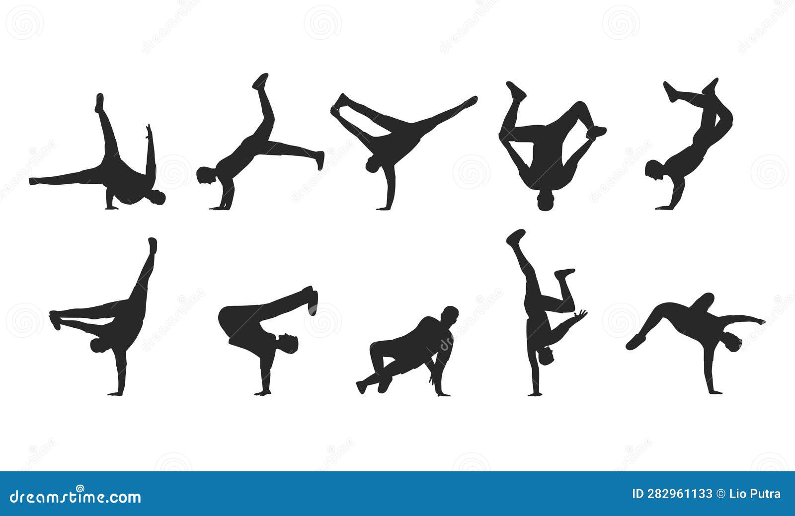 Set of Silhouettes of Dancers Breakdance Dancer. Flat Vector Stock ...
