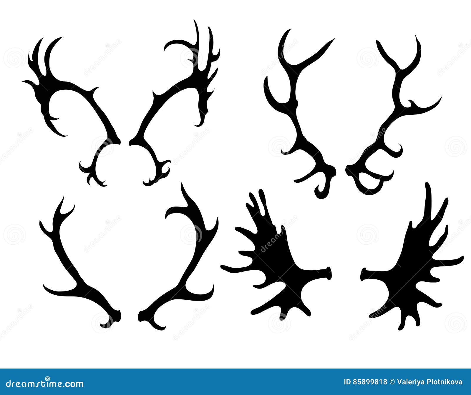 Set of Silhouettes of Deer and Elk Horns. Stock Vector - Illustration ...