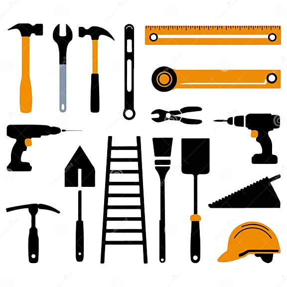 Set of Silhouettes of Different Types of Construction Tools Vector ...