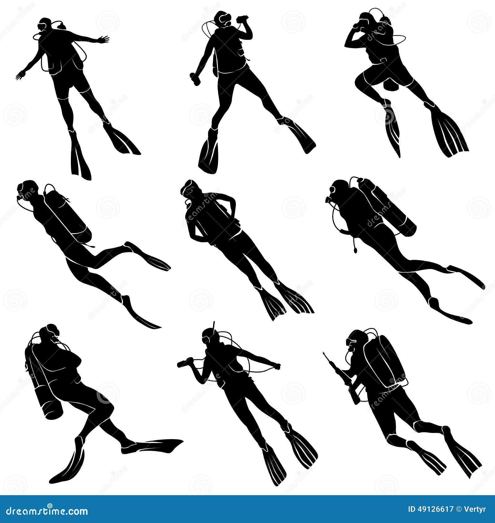 Set silhouettes of divers. stock vector. Illustration of vector - 49126617