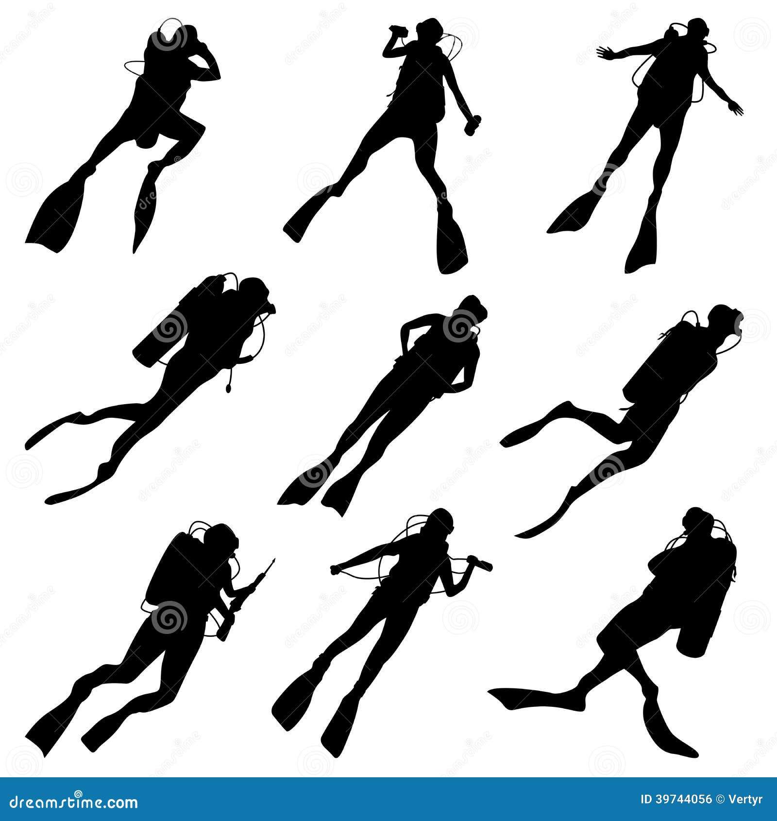 Set silhouettes of divers. stock vector. Illustration of frogman - 39744056