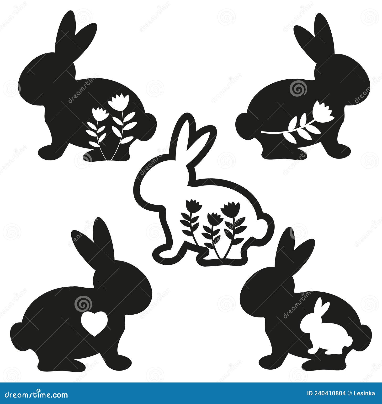A Set of Silhouettes of Easter Bunnies with a Pattern, Isolated Vector ...