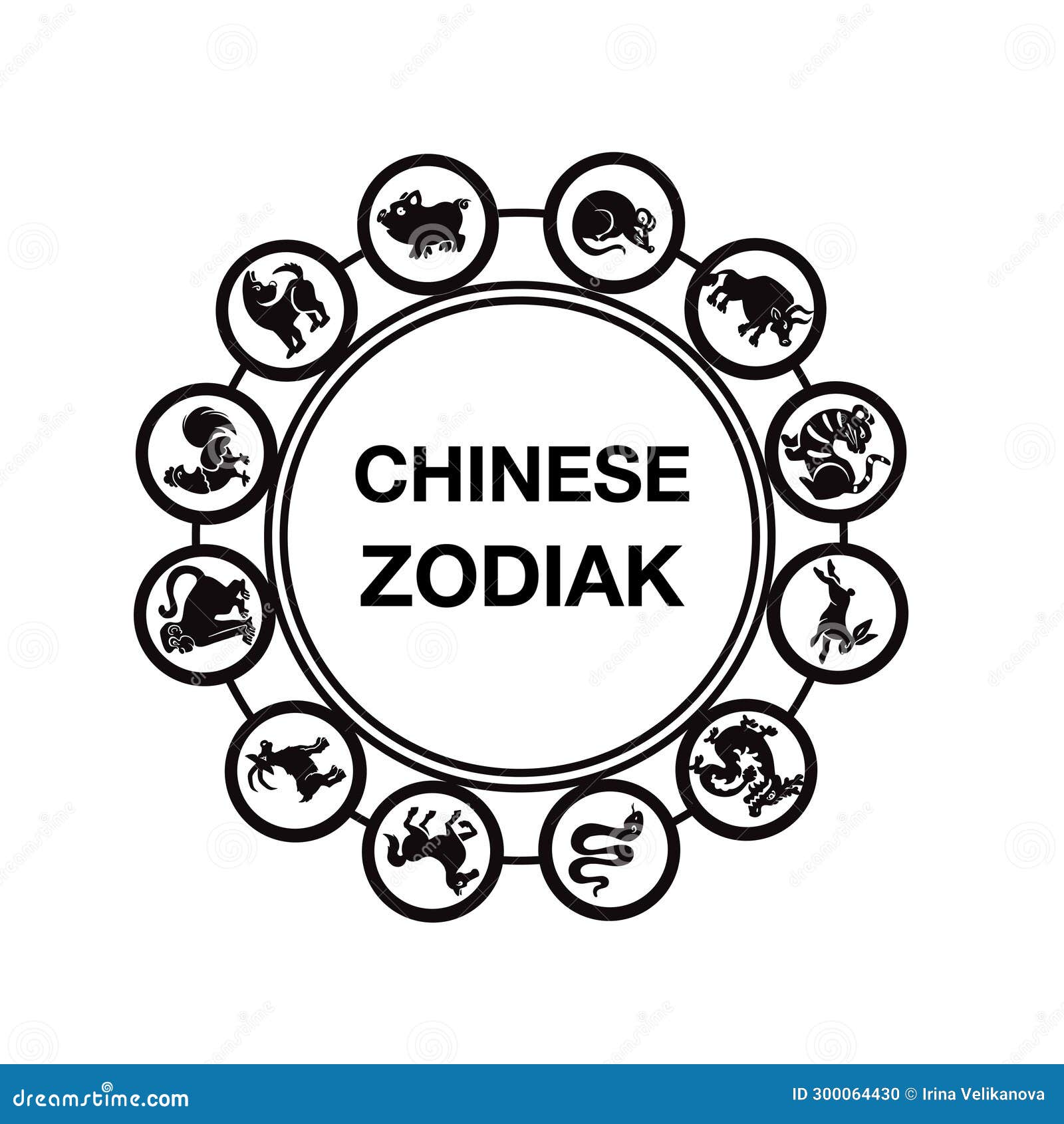 Set of Silhouettes of Eastern Horoscope Symbols in a Circle, Vector ...