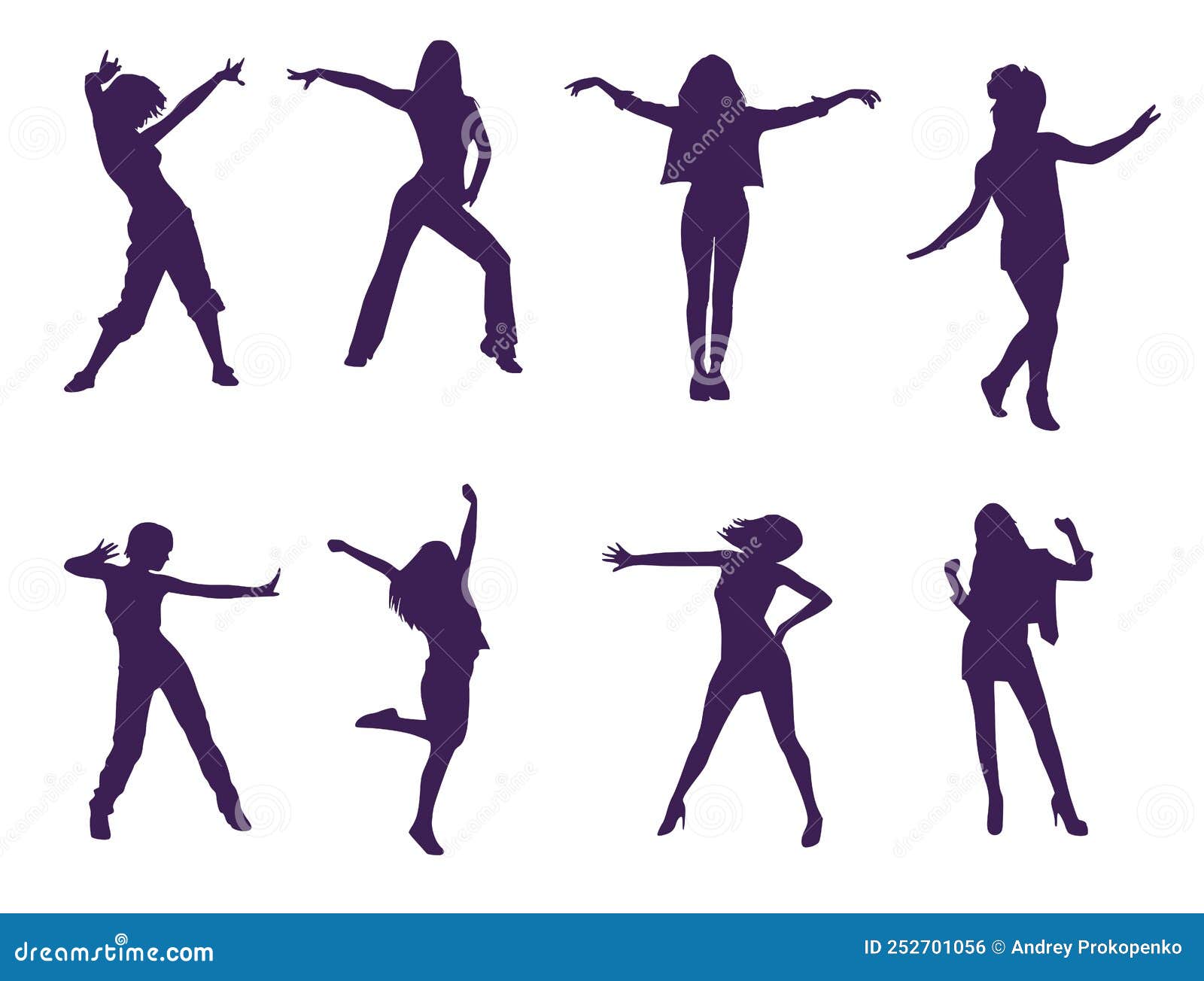 Set of Silhouettes of Eight Dancing Girls Stock Vector - Illustration ...
