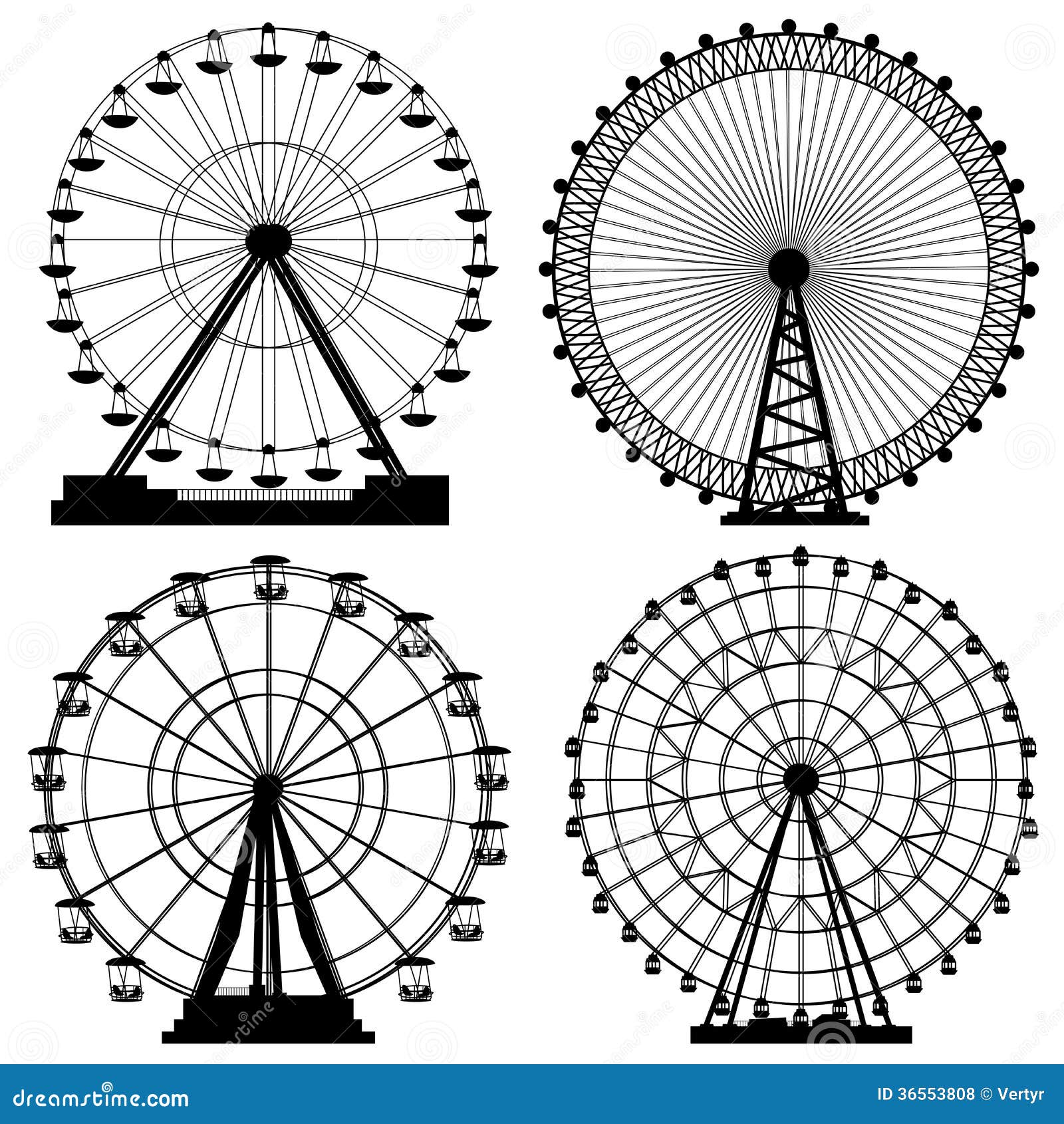 Set of Silhouettes Ferris Wheel. Stock Vector - Illustration of ...