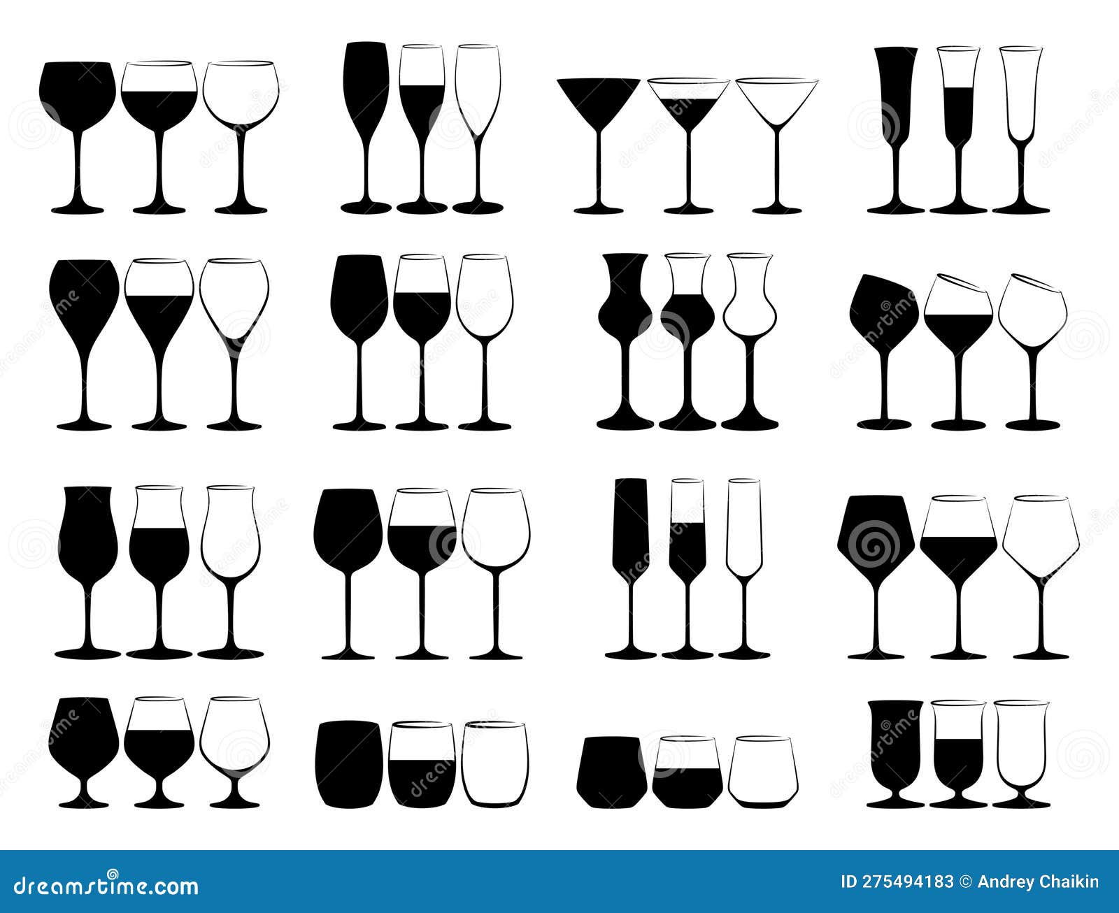 The Set of Silhouettes Glasses. Stock Vector - Illustration of martini ...