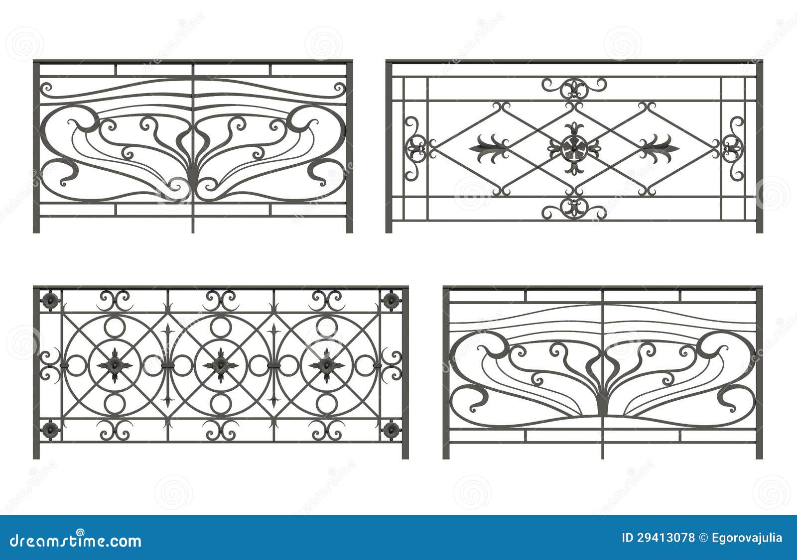 Set of Silhouettes of Iron Fences Stock Photo - Illustration of ...