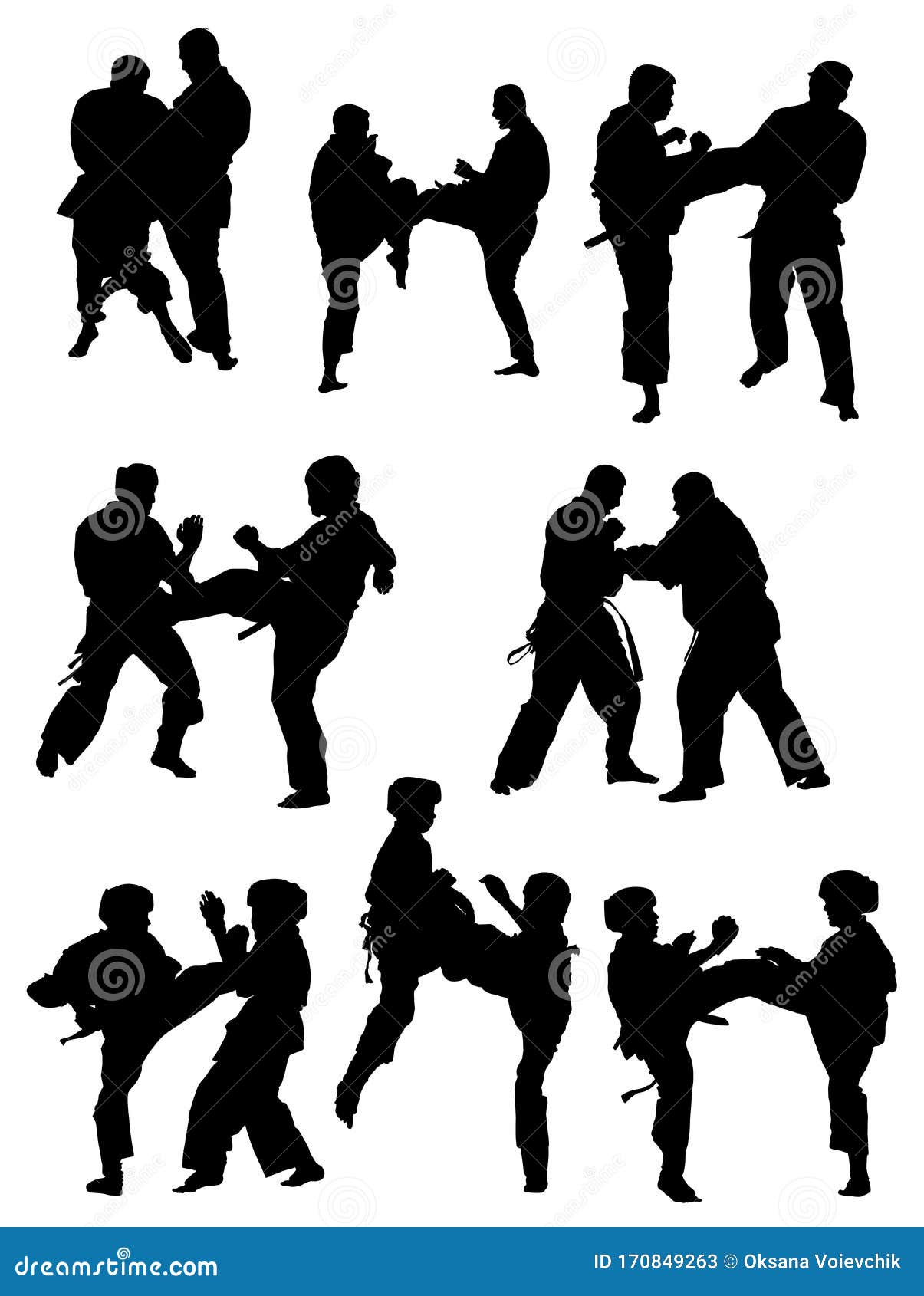 Silhouettes Of Karate Stances And Punches Vector Illustration ...