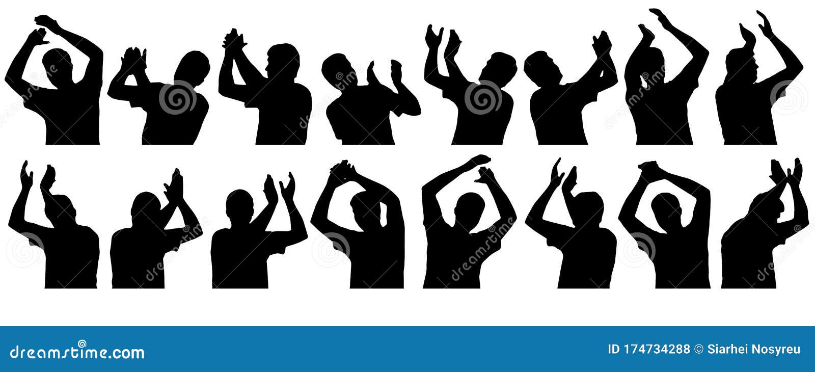 Set of Silhouettes of Man. Clapping Hand, Waving Hands, Applauding Man ...