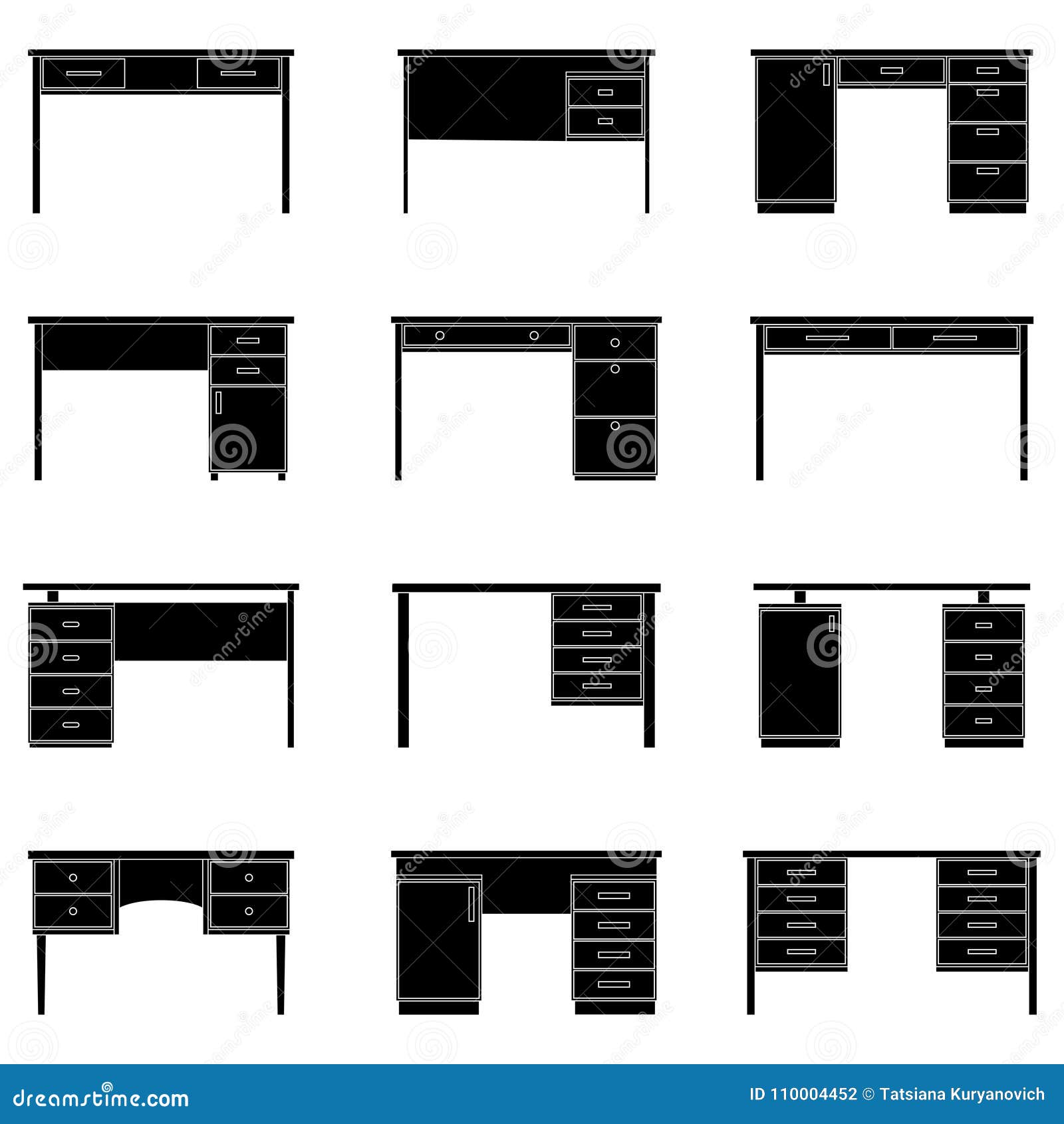 Set of Silhouettes of Office Tables, Vector Illustration Stock Vector ...