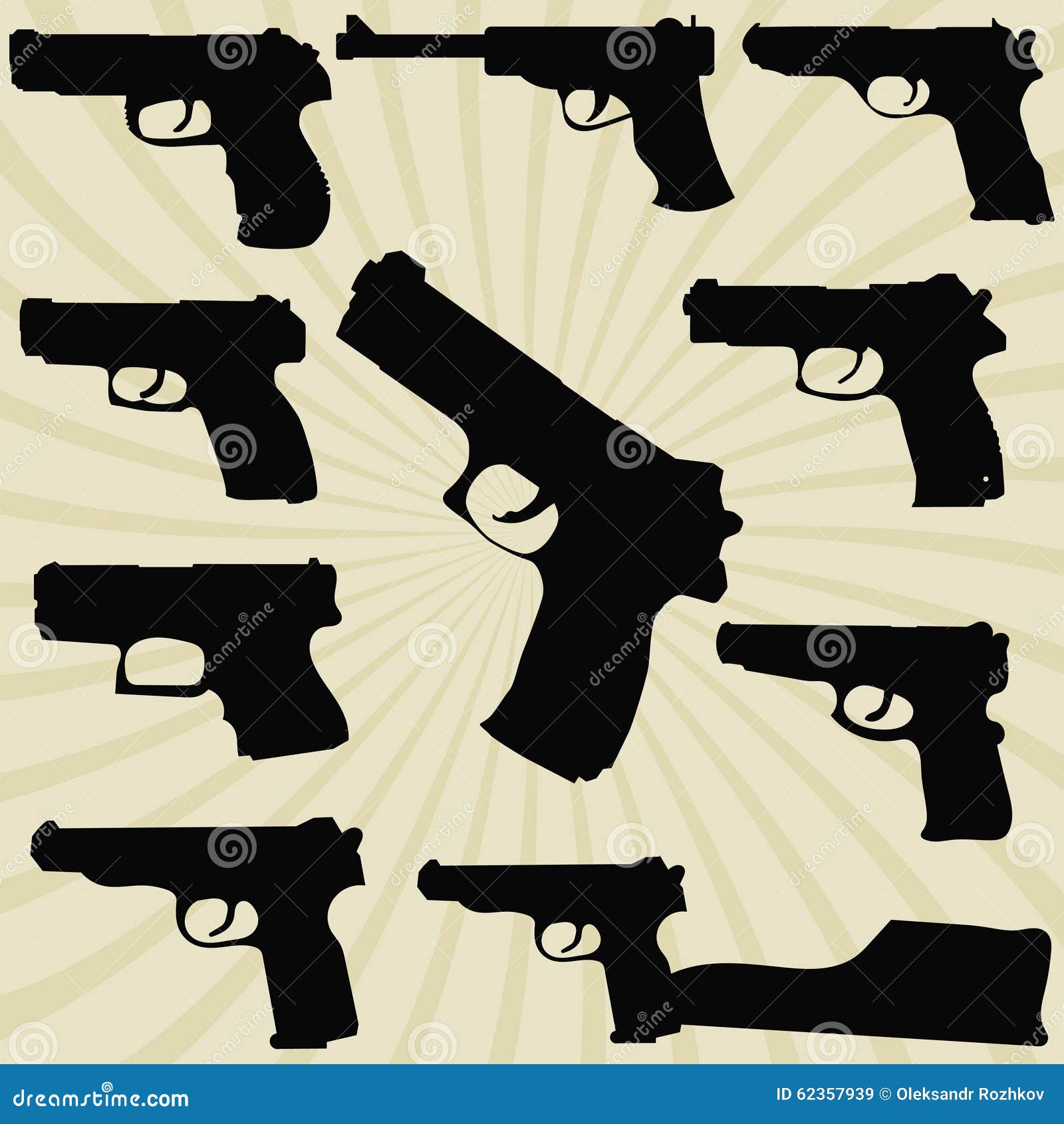 A Set of Silhouettes of Pistols Stock Vector - Illustration of security ...