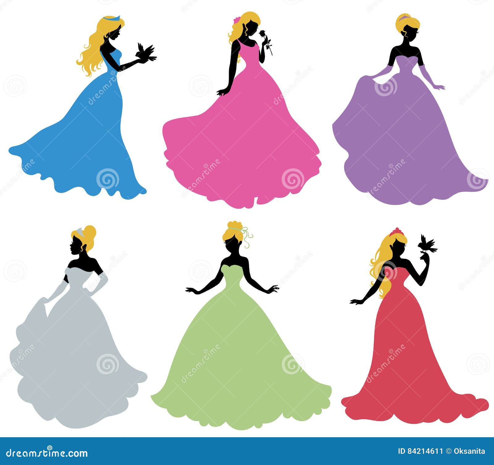 Set of Silhouettes of Princess Stock Vector - Illustration of beauty ...