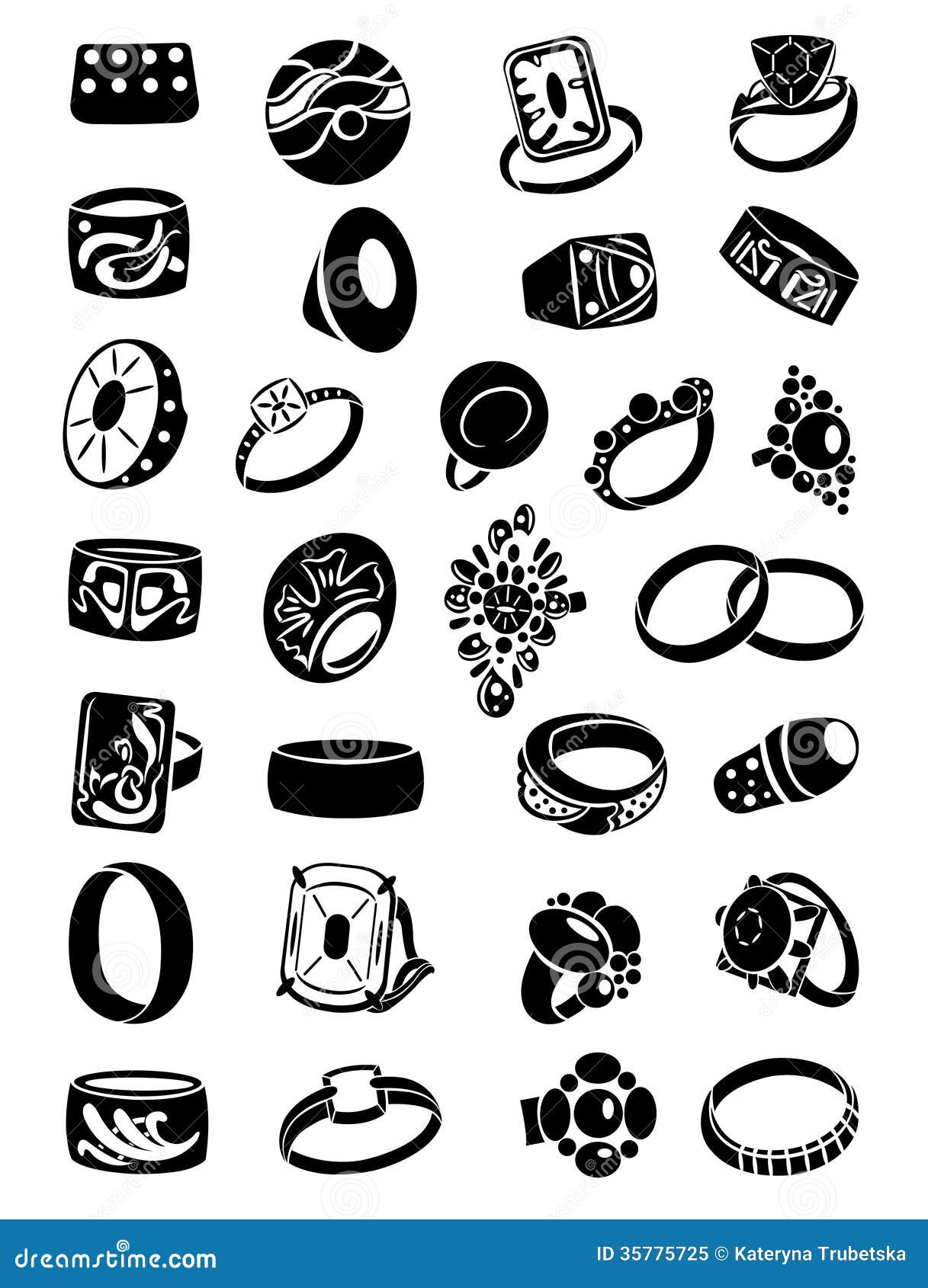 Set of Silhouettes of Rings Stock Vector - Illustration of bijouterie ...