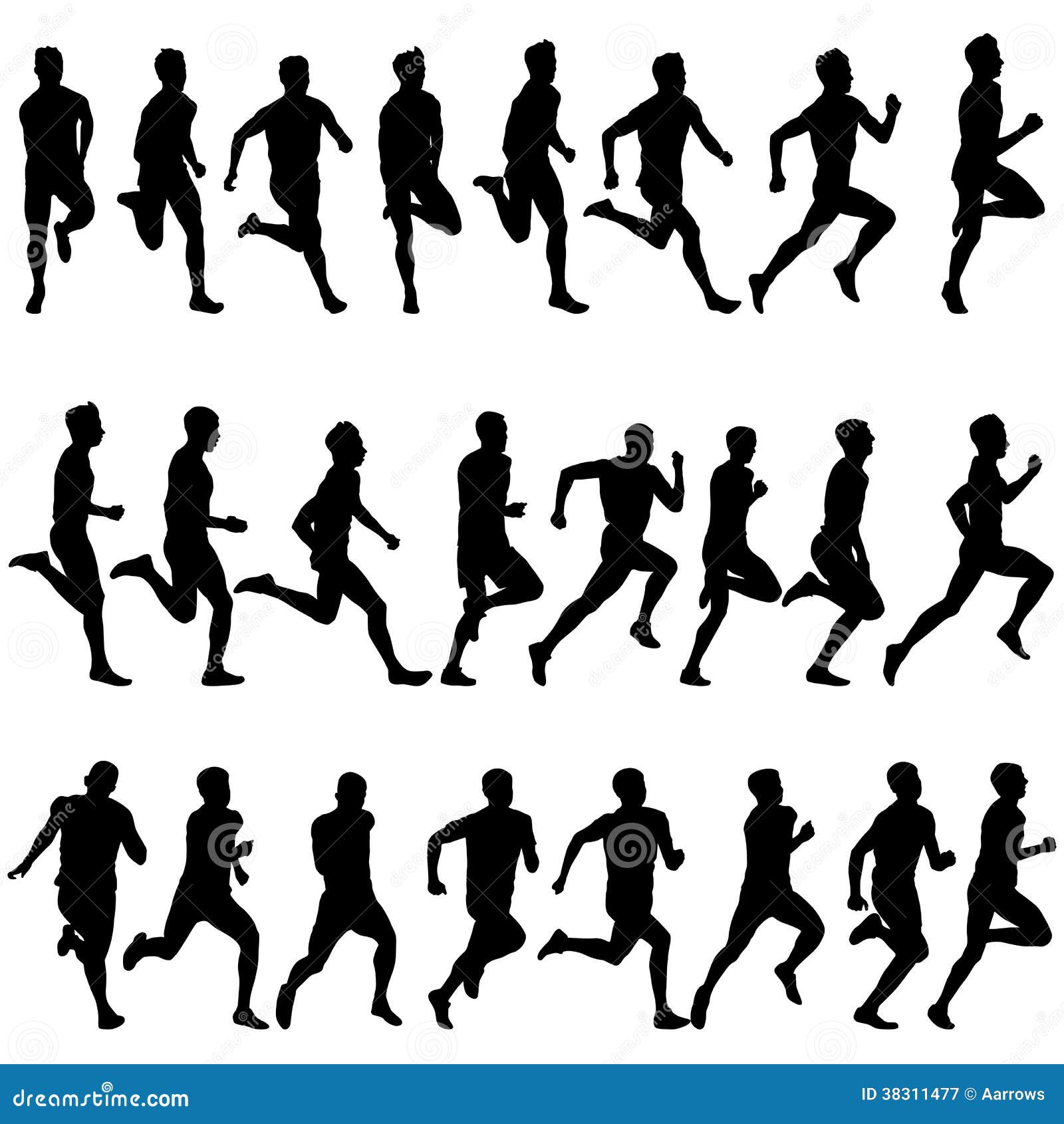 Set Of Silhouettes. Runners On Sprint, Men. Vector Stock Vector ...
