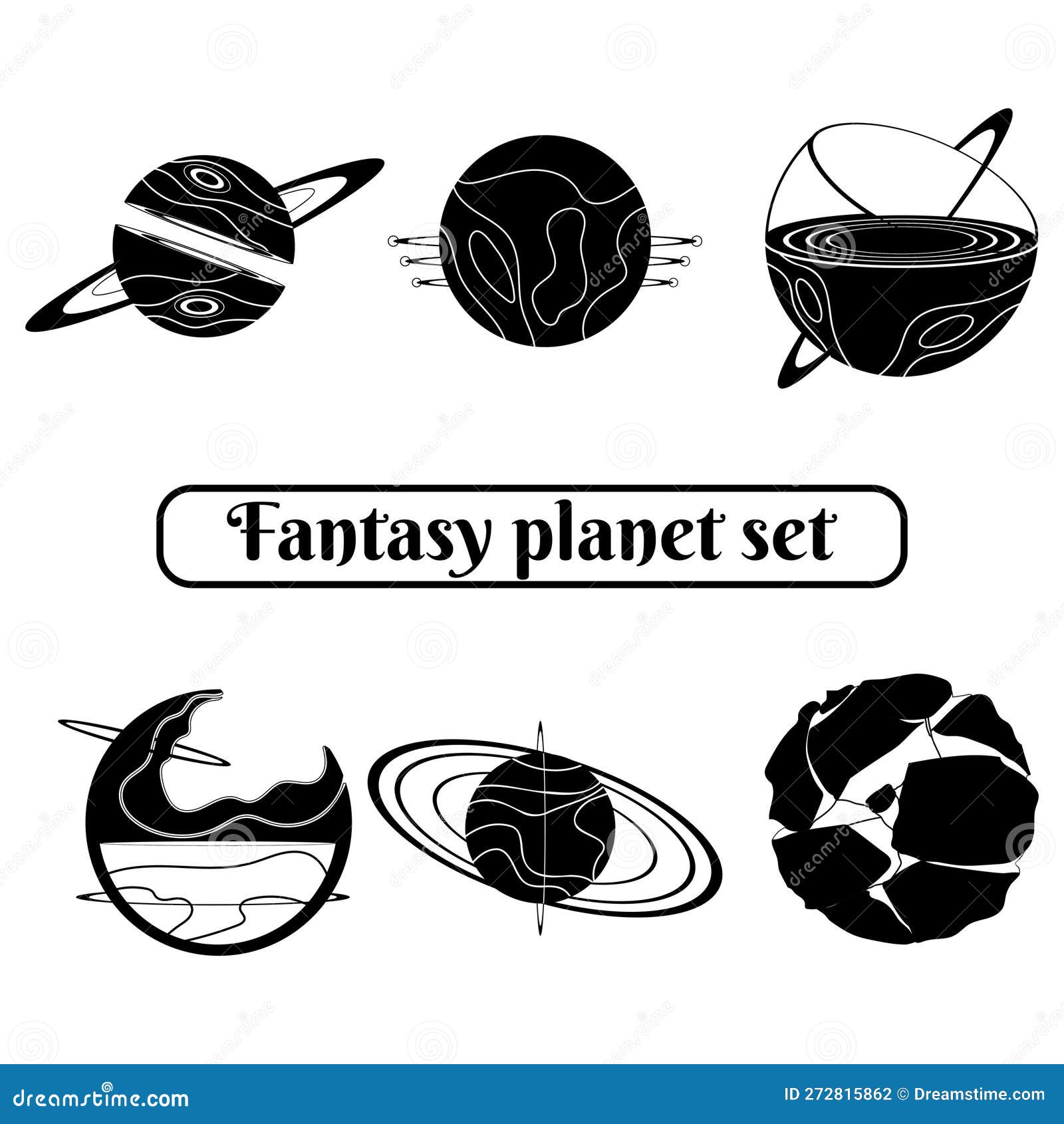 Set of Silhouettes of Sci Fi Fantasy Planets Vector Stock Vector ...
