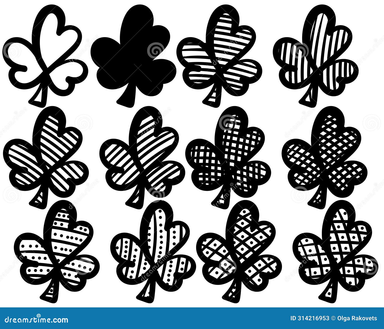 Set of Silhouettes of Shamrocks, Clover Symbol of Good Luck with ...