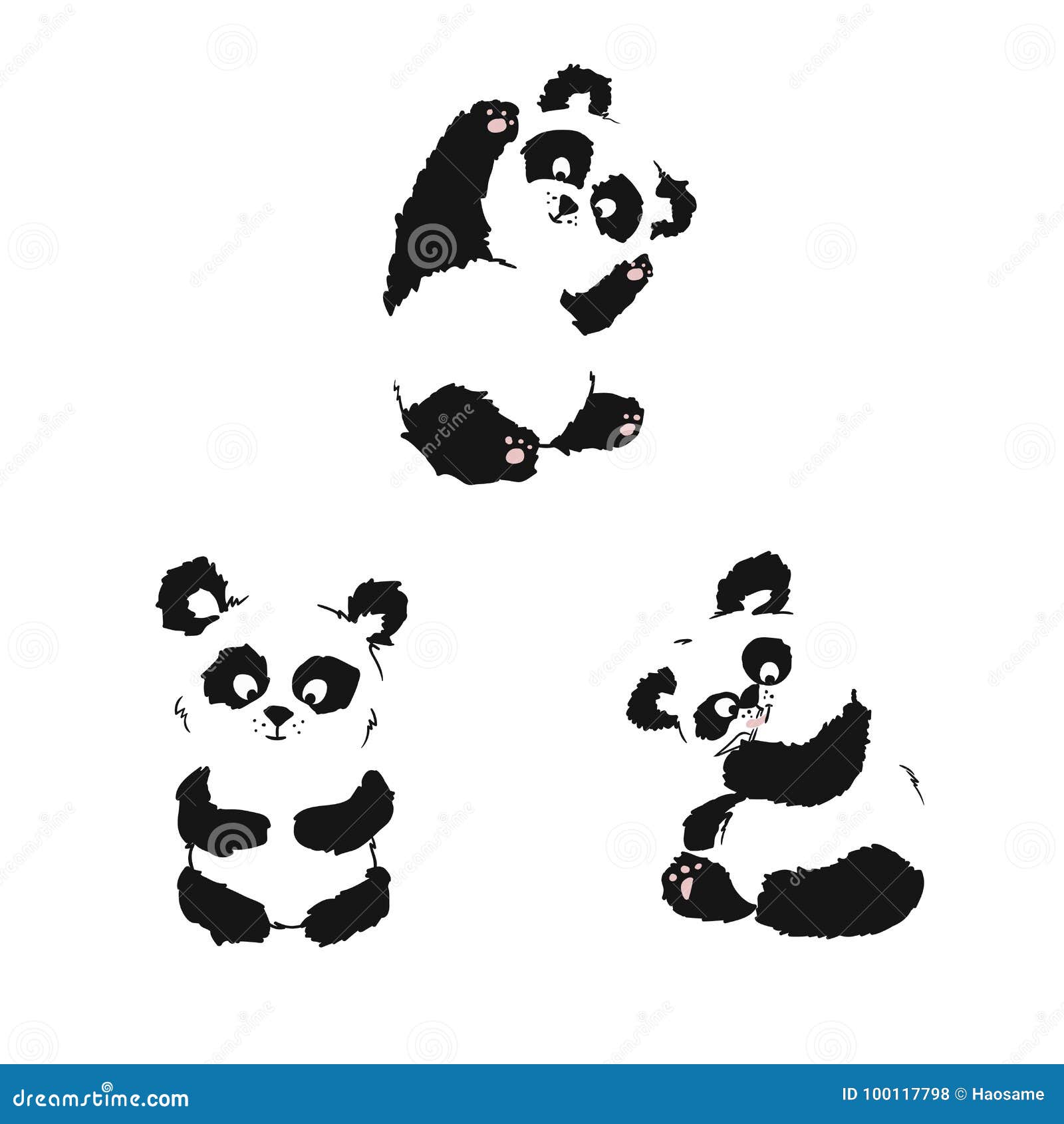 Set of Silhouettes of Sitting Panda Cubs. Stock Vector - Illustration ...