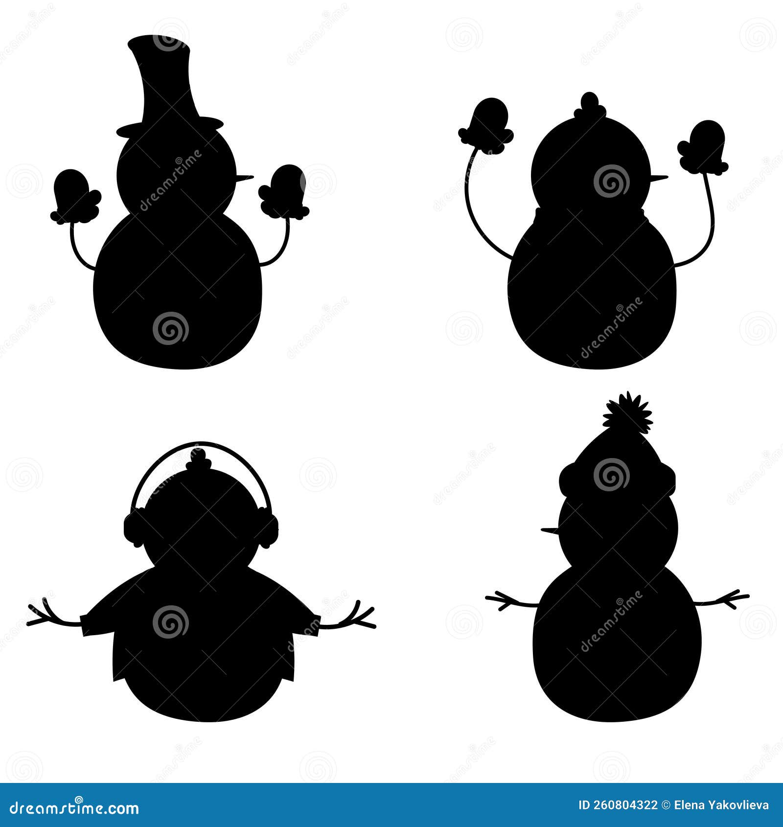 Set of Silhouettes of Snowman Character. Vector Illustration Stock ...