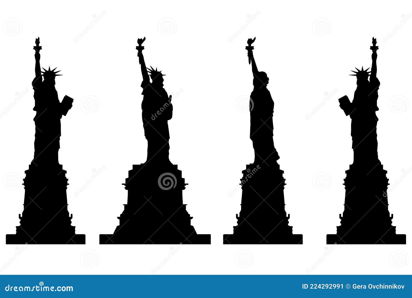 Set with Silhouettes of the Statue of Liberty in Different Positions ...