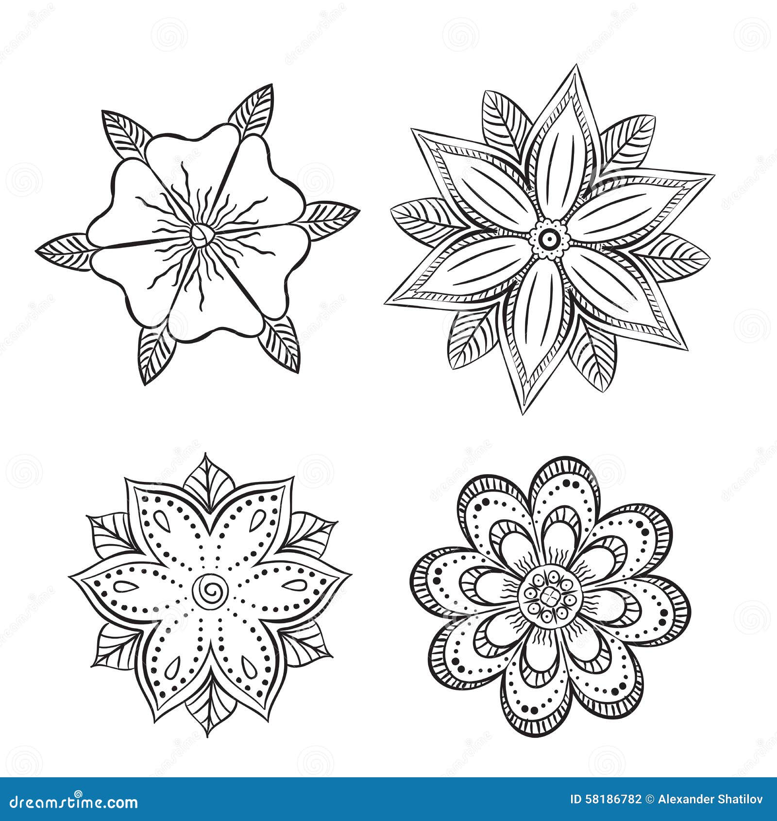 Set of Silhouettes Symmetrical Abstract Flowers Stock Vector ...
