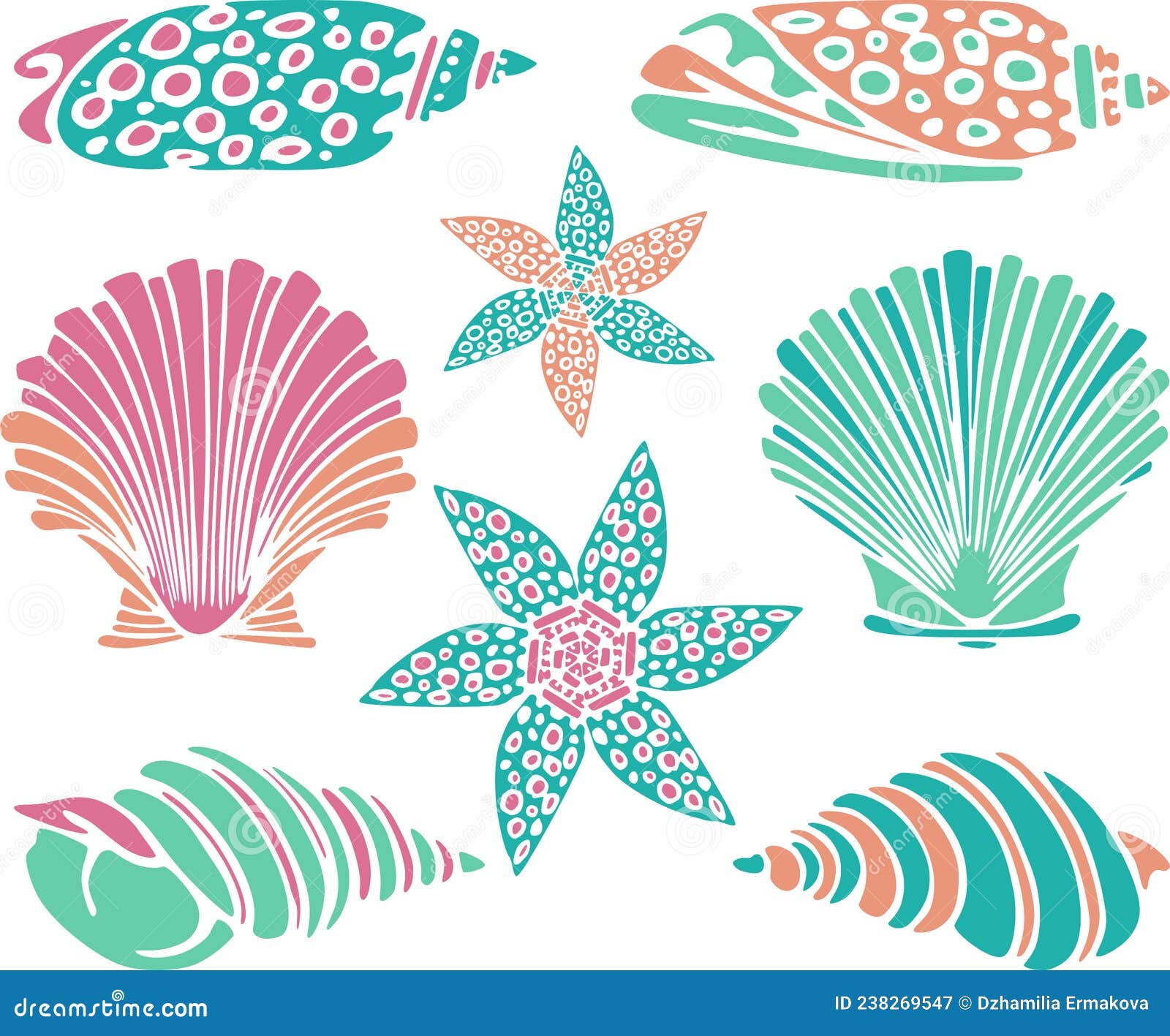Set of Silhouettes Various Decorative Sea Shells Stock Vector ...