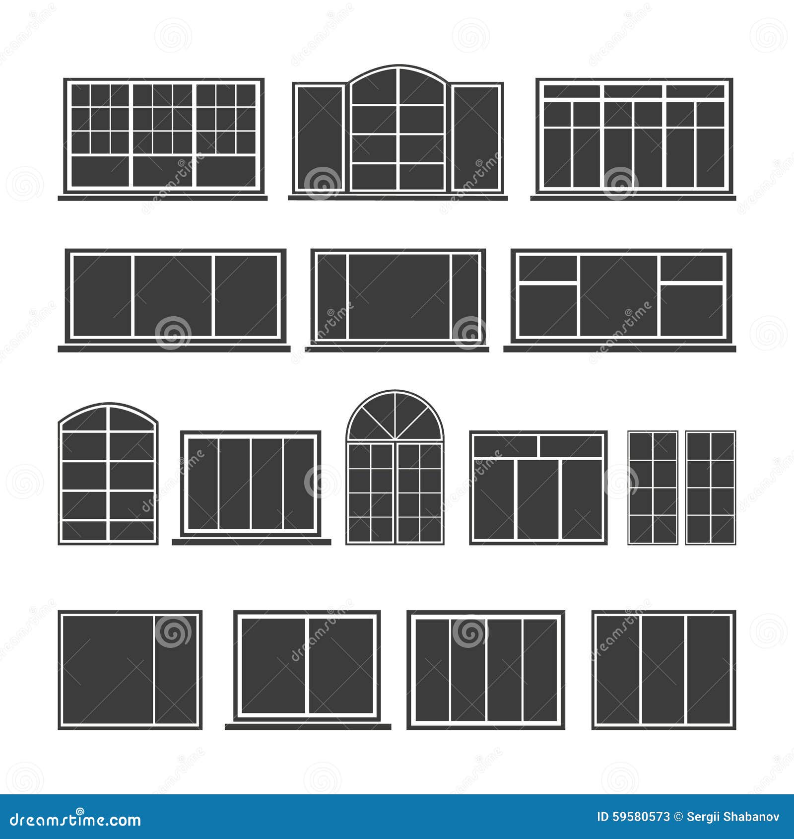 Set of silhouettes windows stock vector. Illustration of building ...