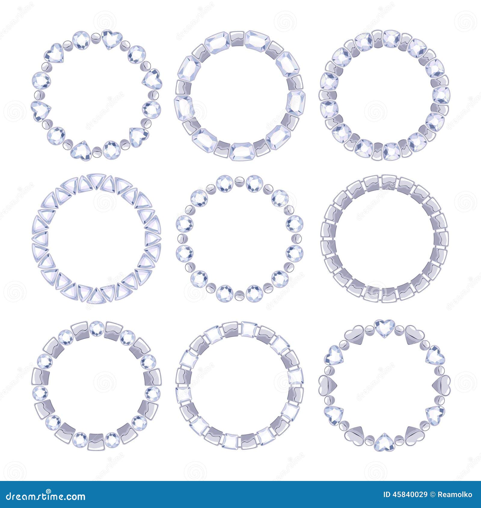 Set of Silver Chain Frames with Diamonds. Stock Vector - Illustration ...