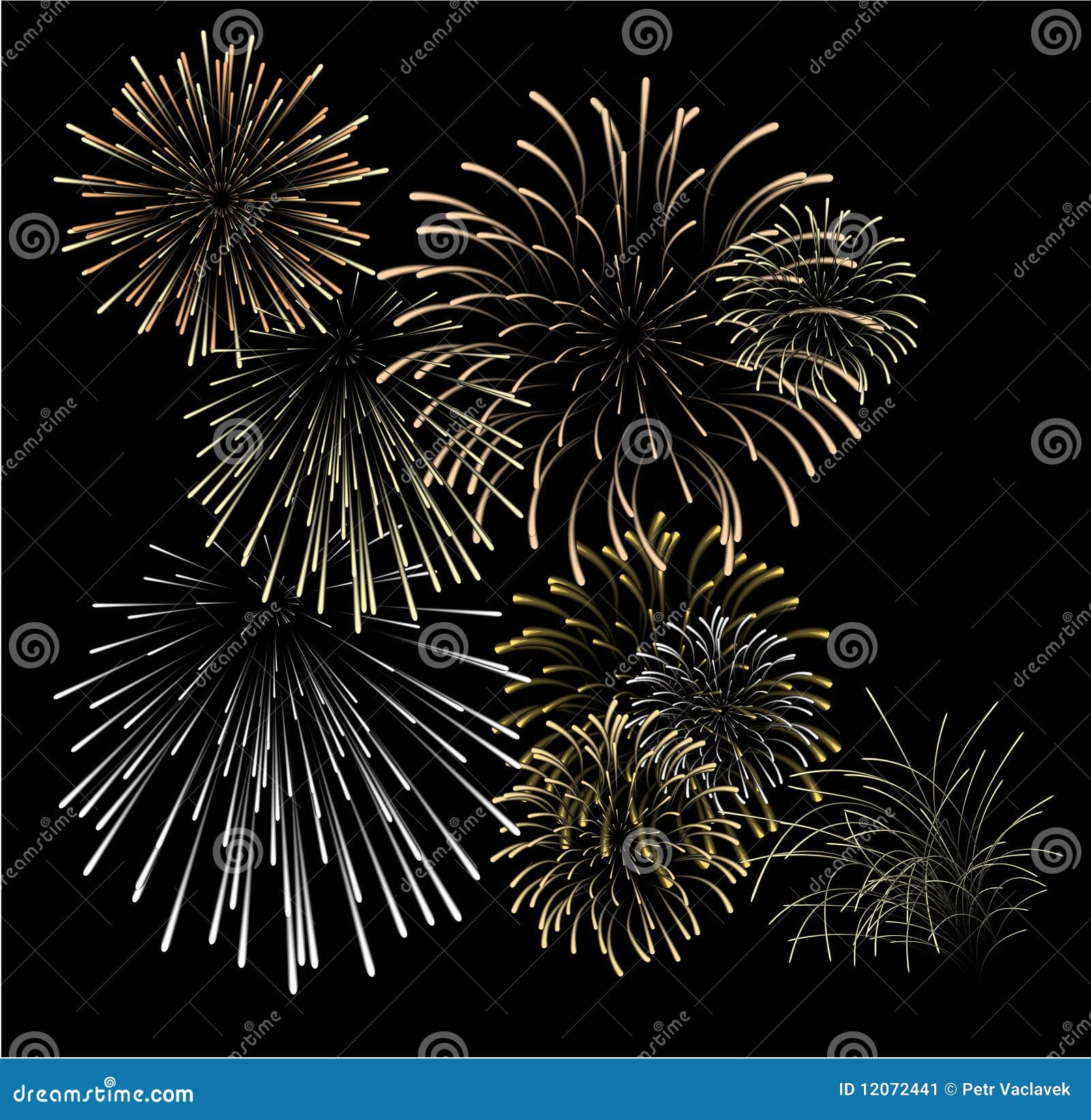 Set of Silver and Golden Fireworks Stock Vector - Illustration of ...